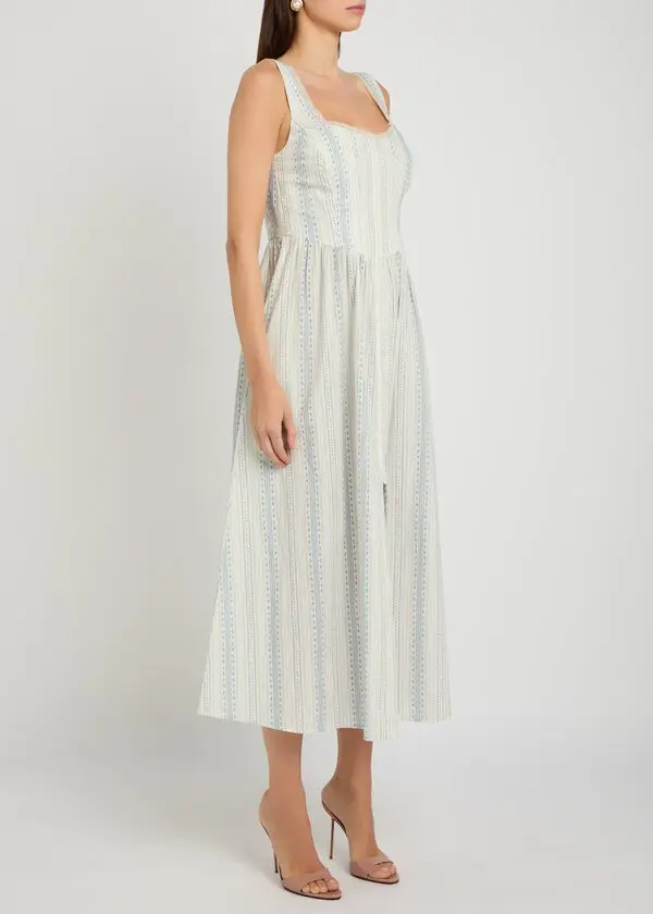 LoveShackFancy Majory Floral Cotton Midi Dress - Light Blue