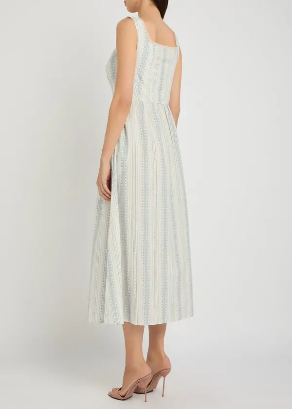 LoveShackFancy Majory Floral Cotton Midi Dress - Light Blue