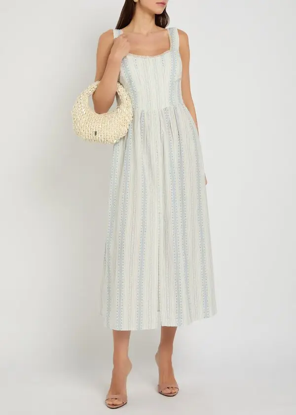 LoveShackFancy Majory Floral Cotton Midi Dress - Light Blue