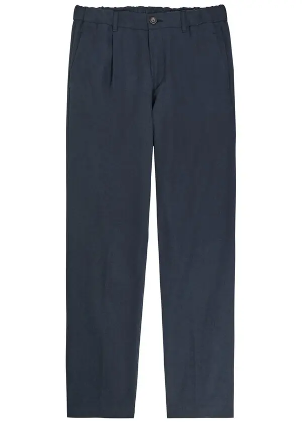 Herno Linen And Cotton-blend Trousers - Navy