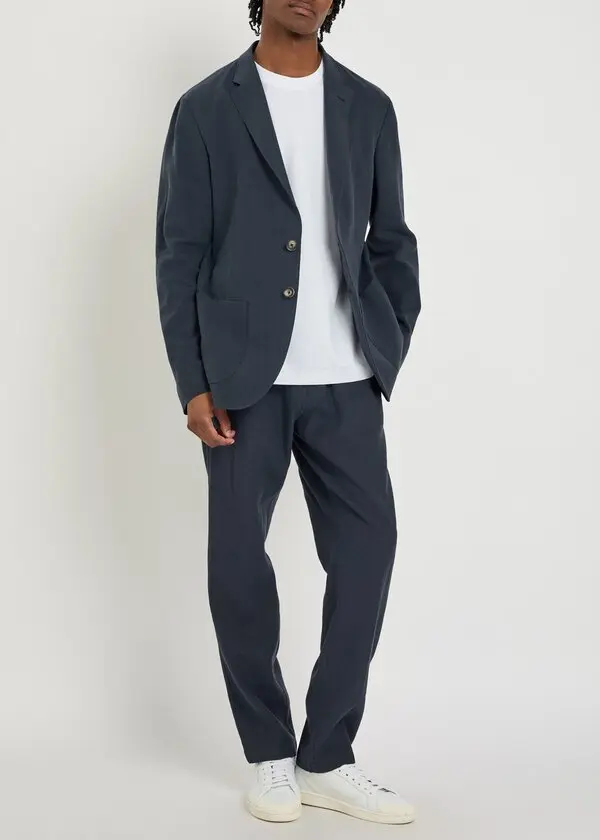 Herno Linen And Cotton-blend Trousers - Navy