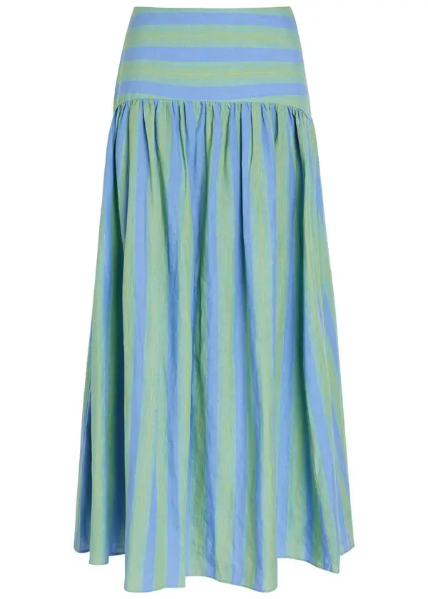 Staud Procida Striped Linen Maxi Skirt - Light Blue
