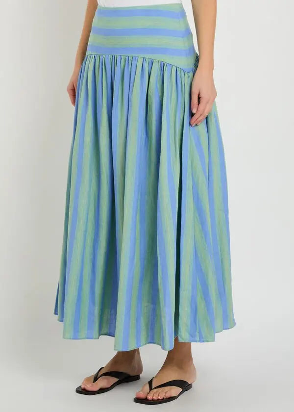 Staud Procida Striped Linen Maxi Skirt - Light Blue