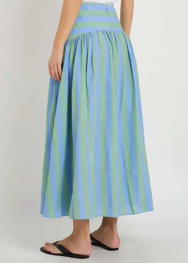Staud Procida Striped Linen Maxi Skirt - Light Blue