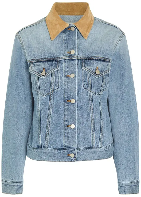 RÓHE Suede Collar Denim Jacket - Light Blue
