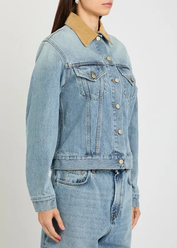 RÓHE Suede Collar Denim Jacket - Light Blue