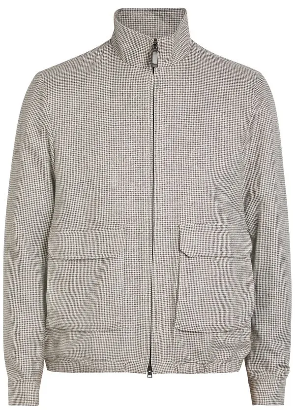 Herno Houndstooth Linen-blend Bomber Jacket - Taupe