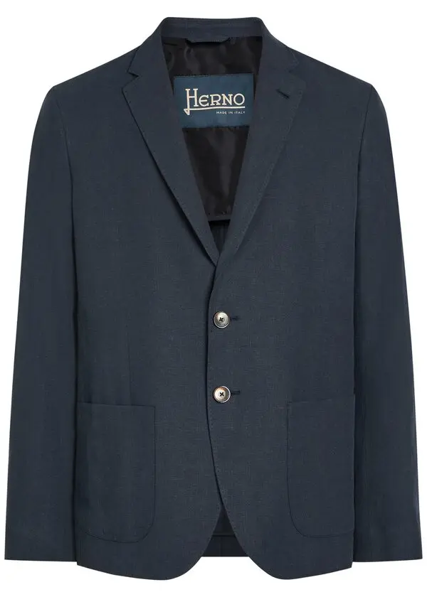Herno Linen And Cotton-blend Blazer - Navy