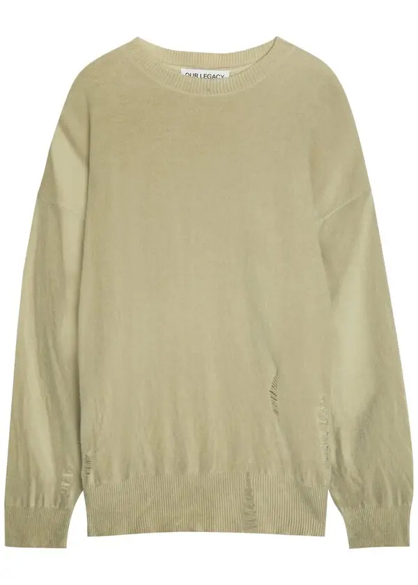 Our Legacy Slant Distressed Effect Wool Jumper - Beige