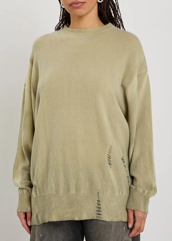 Our Legacy Slant Distressed Effect Wool Jumper - Beige