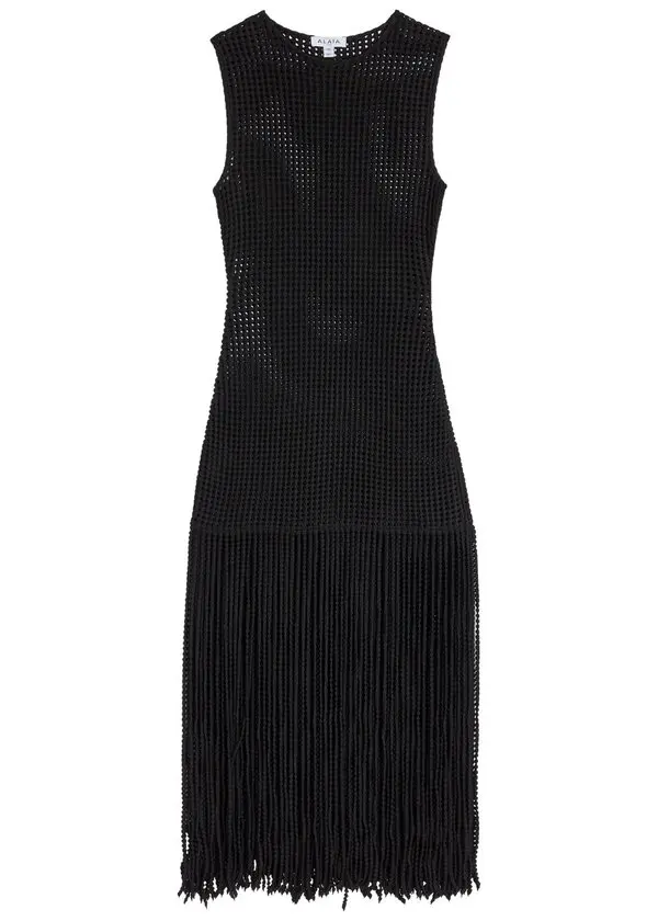 Alaïa Open-knit Fringed Midi Dress - Black