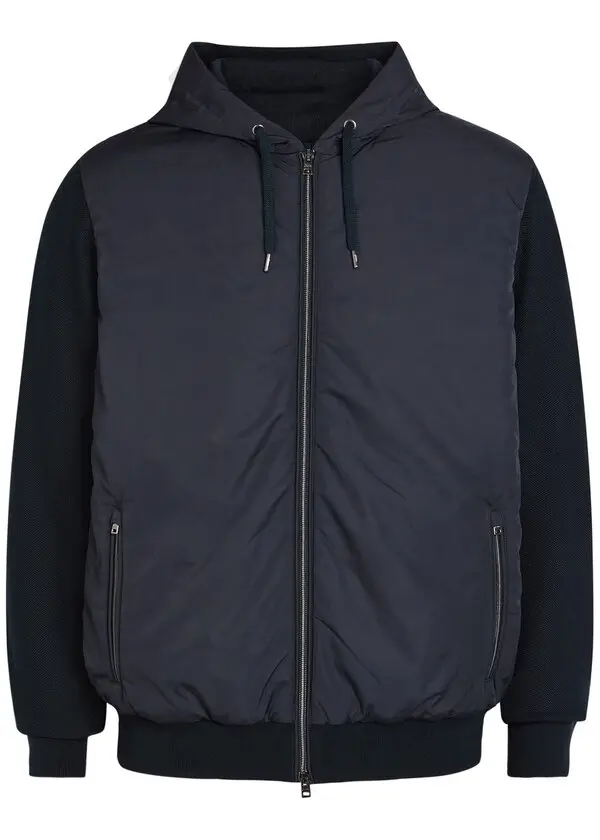 Herno Hooded Shell And Cotton-knit Jacket - Navy