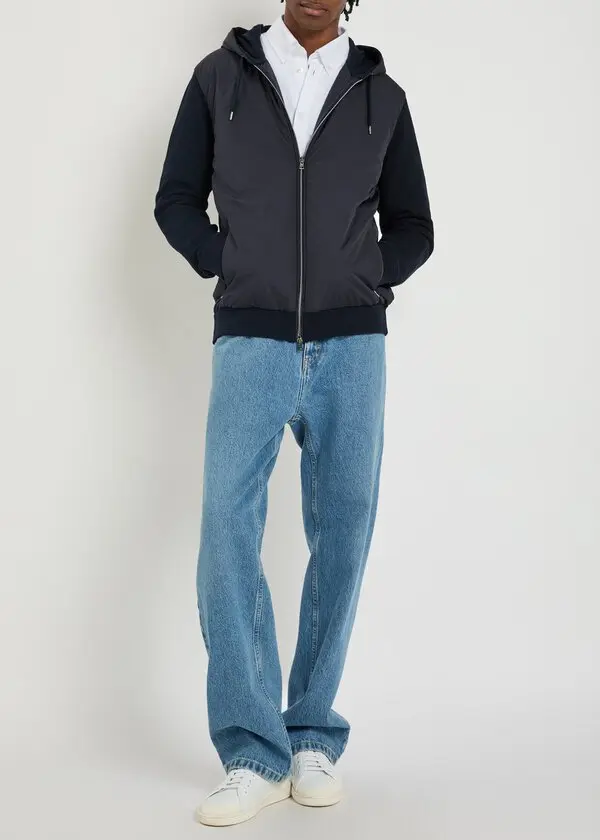 Herno Hooded Shell And Cotton-knit Jacket - Navy