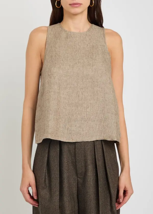 Emporio Armani Faux Leather Paneled Linen Top