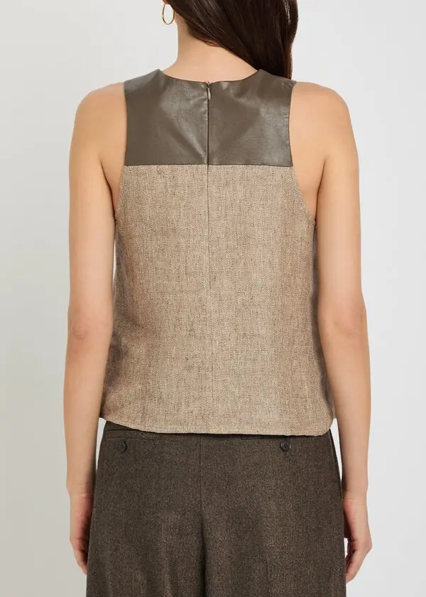 Emporio Armani Faux Leather Paneled Linen Top