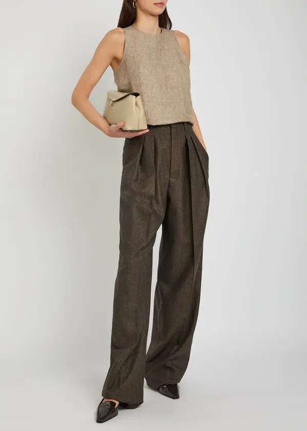 Emporio Armani Faux Leather Paneled Linen Top