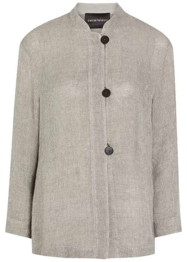 Emporio Armani Stand-collar Linen-blend Shirt - Light Grey