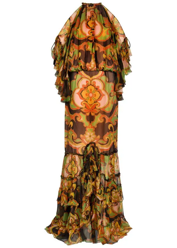 Etro Floral-print Ruffled Silk Maxi Dress - Black