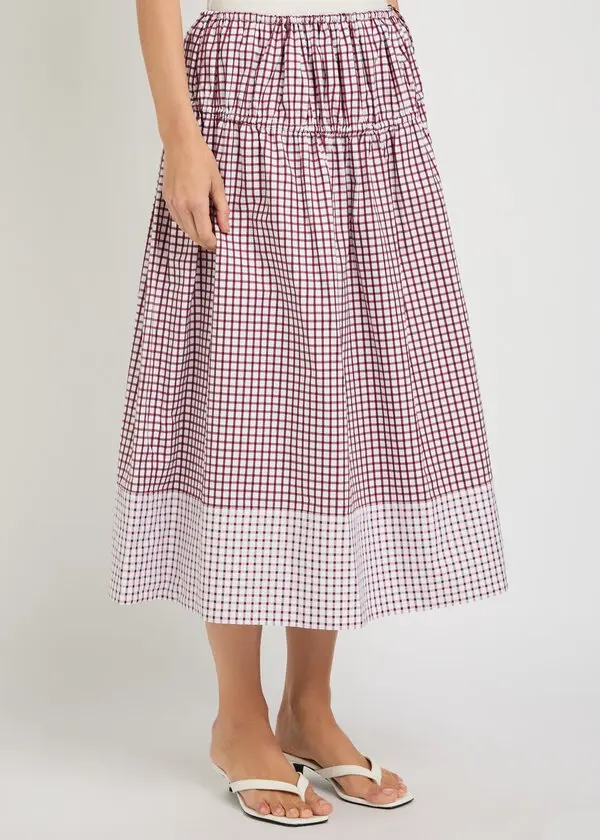 LIBEROWE Checked Cotton Midi Skirt - Pink