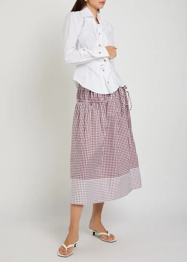 LIBEROWE Checked Cotton Midi Skirt - Pink