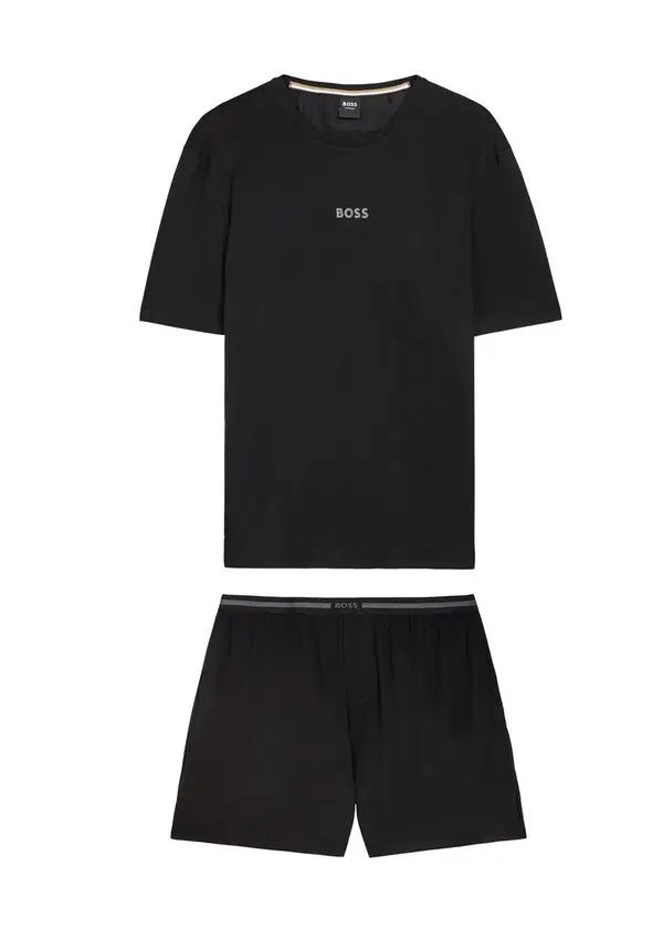 BOSS Ultralight Logo Stretch-jersey T-shirt And Short Set - Black