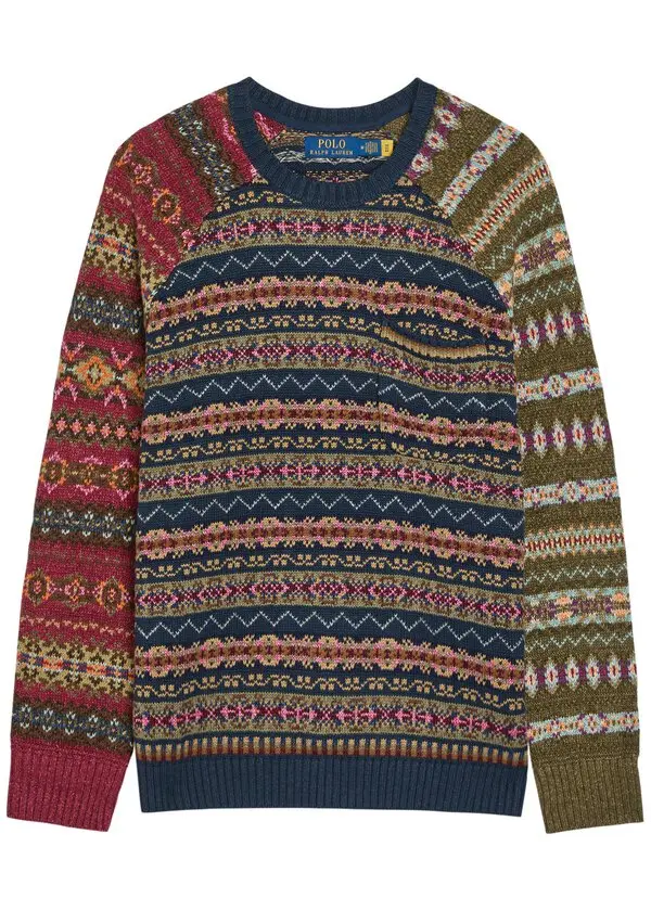 Polo Ralph Lauren Patterned Intarsia Linen And Cotton-blend Jumper - Multicoloured 1