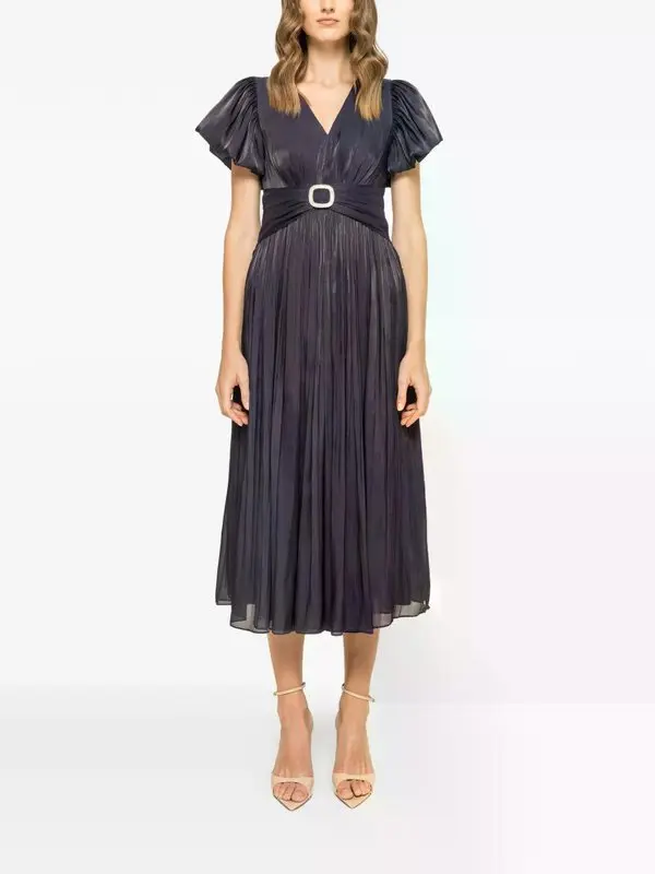 NISSA Crystal Pleated Midi Dress