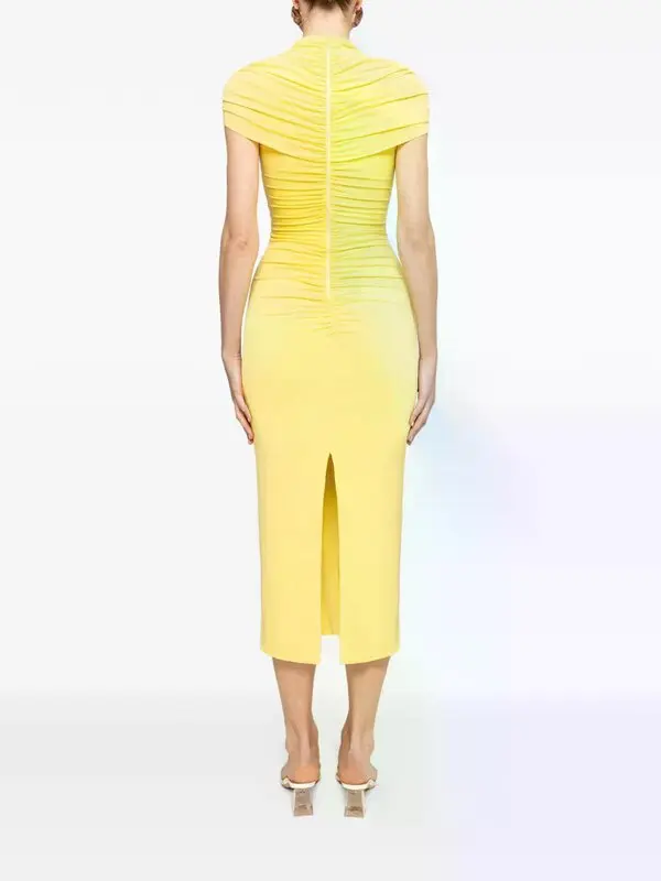 NISSA Ruched Midi Dress - Yellow