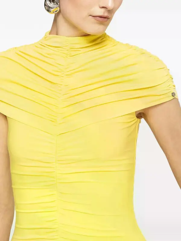 NISSA Ruched Midi Dress - Yellow