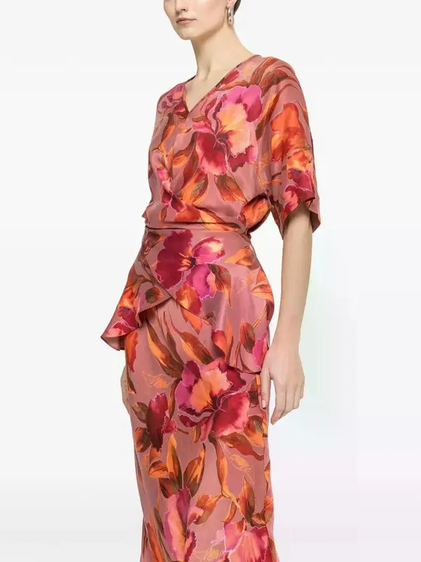 NISSA Printed V-neck Top - Pink