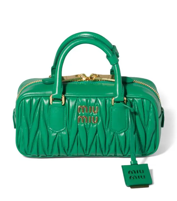 Miu Miu Nappa Leather Matelassé Arcadie Top-handle Bag - Green