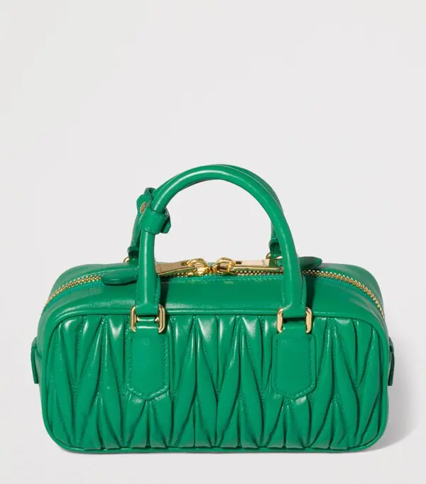 Miu Miu Nappa Leather Matelassé Arcadie Top-handle Bag - Green