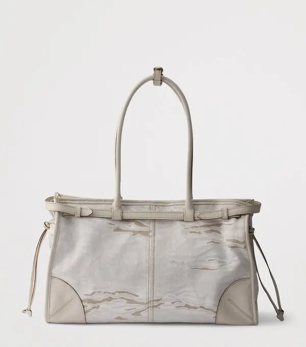 Prada Leather And Printed Linen Bonnie Top-handle Bag - White