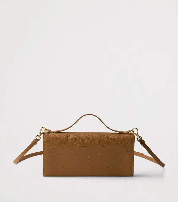 Prada Saffiano Leather Wallet With Shoulder Strap - Brown