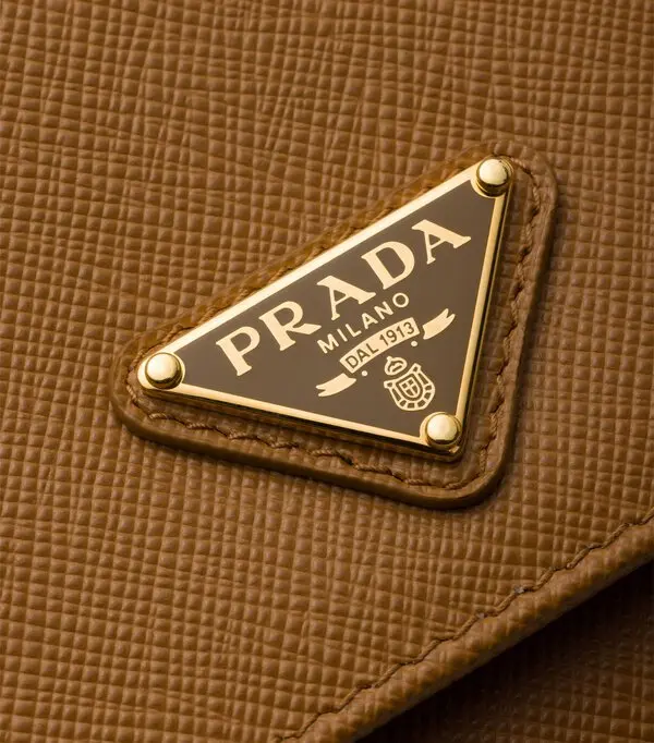 Prada Saffiano Leather Wallet With Shoulder Strap - Brown