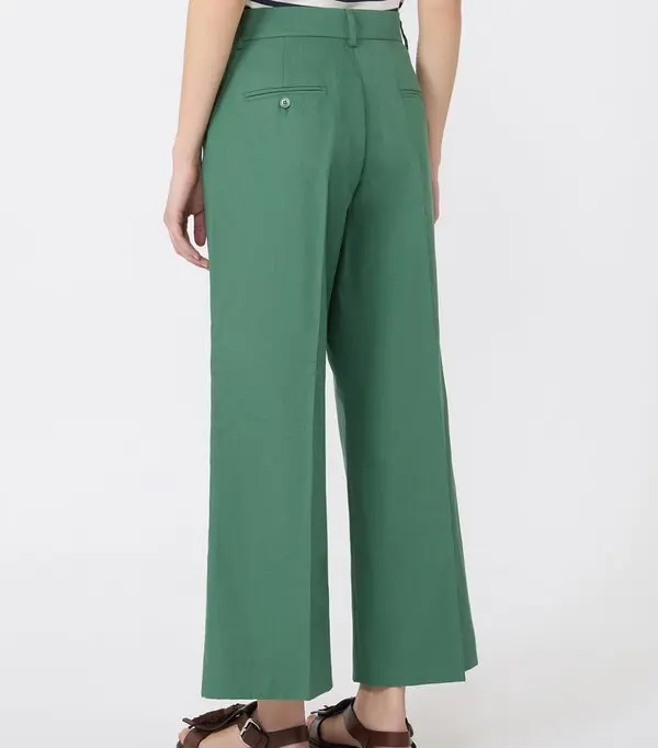 Max Mara Cotton-linen Wide-leg Cropped Trousers - Green