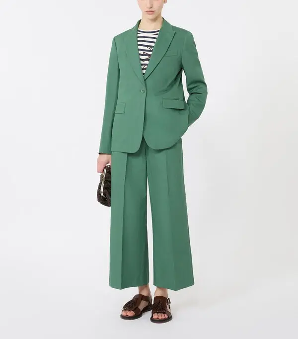 Max Mara Cotton-linen Wide-leg Cropped Trousers - Green