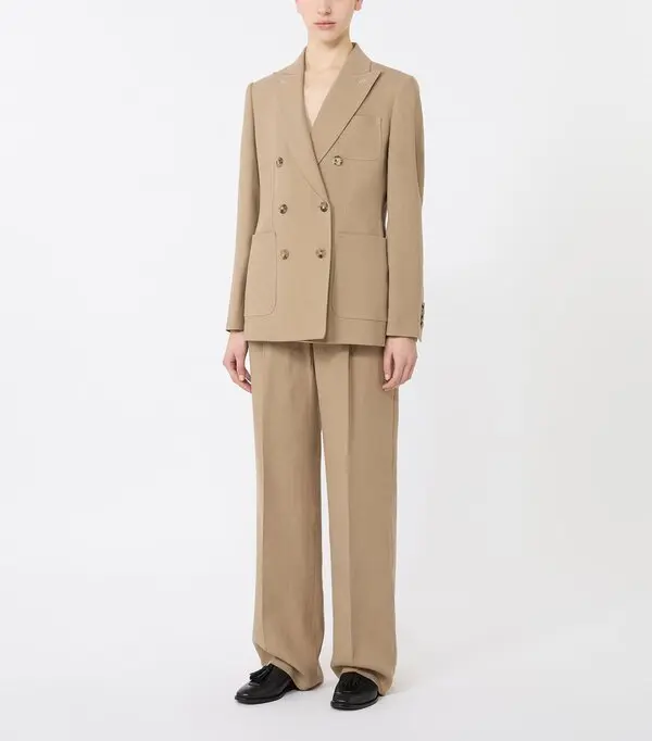 Max Mara Linen Pleated Wide-leg Trousers - Beige