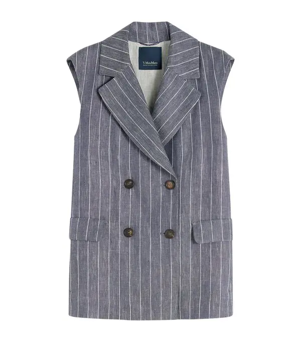Max Mara Linen Pinstripe Gilet - Blue