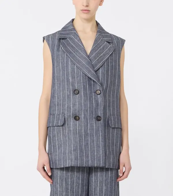 Max Mara Linen Pinstripe Gilet - Blue