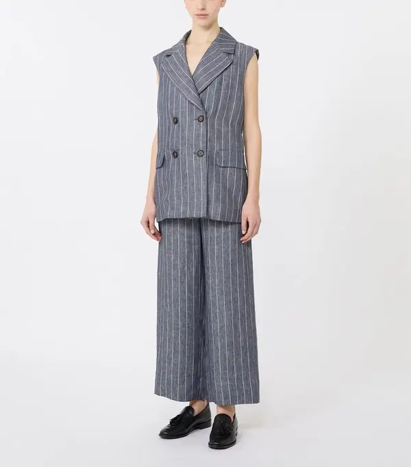 Max Mara Linen Pinstripe Gilet - Blue