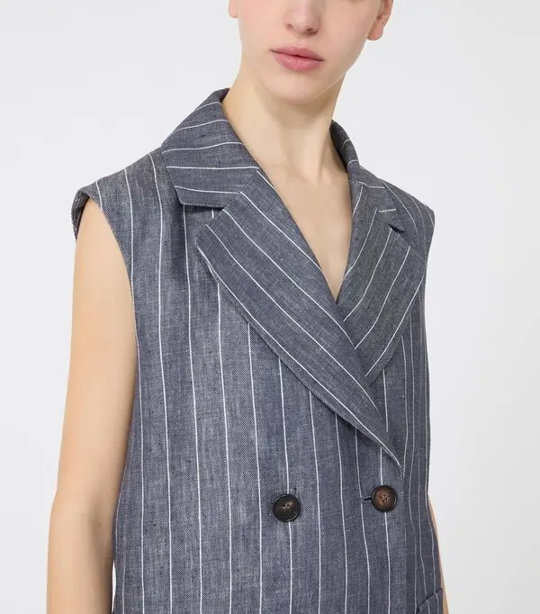 Max Mara Linen Pinstripe Gilet - Blue
