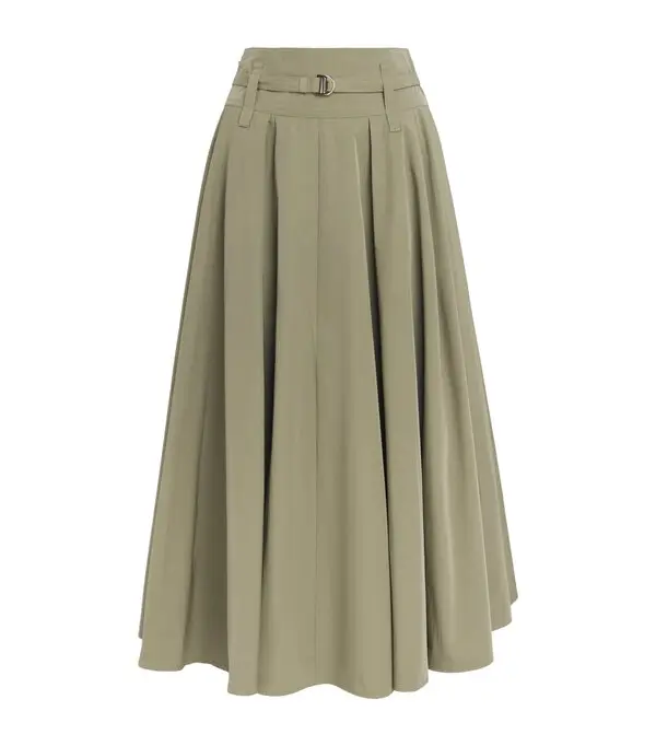Maje Pleated Belted Midi Skirt
