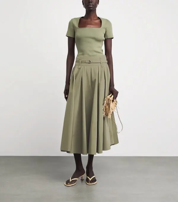 Maje Pleated Belted Midi Skirt