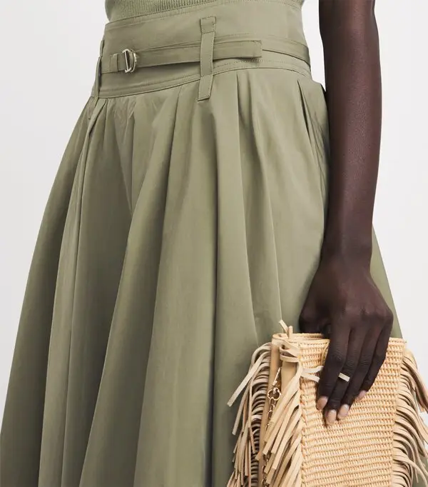 Maje Pleated Belted Midi Skirt