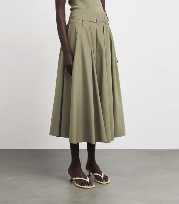 Maje Pleated Belted Midi Skirt