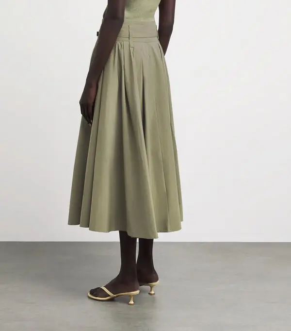 Maje Pleated Belted Midi Skirt