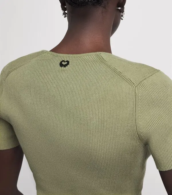 Maje Cotton-blend Rib-knit Top - Brown