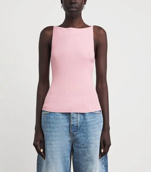 Maje Cotton-blend Rib-knit Tank Top - Pink