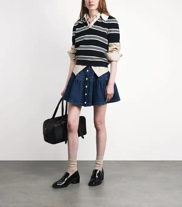 Maje Denim Mini Skirt With Button Detail - Blue